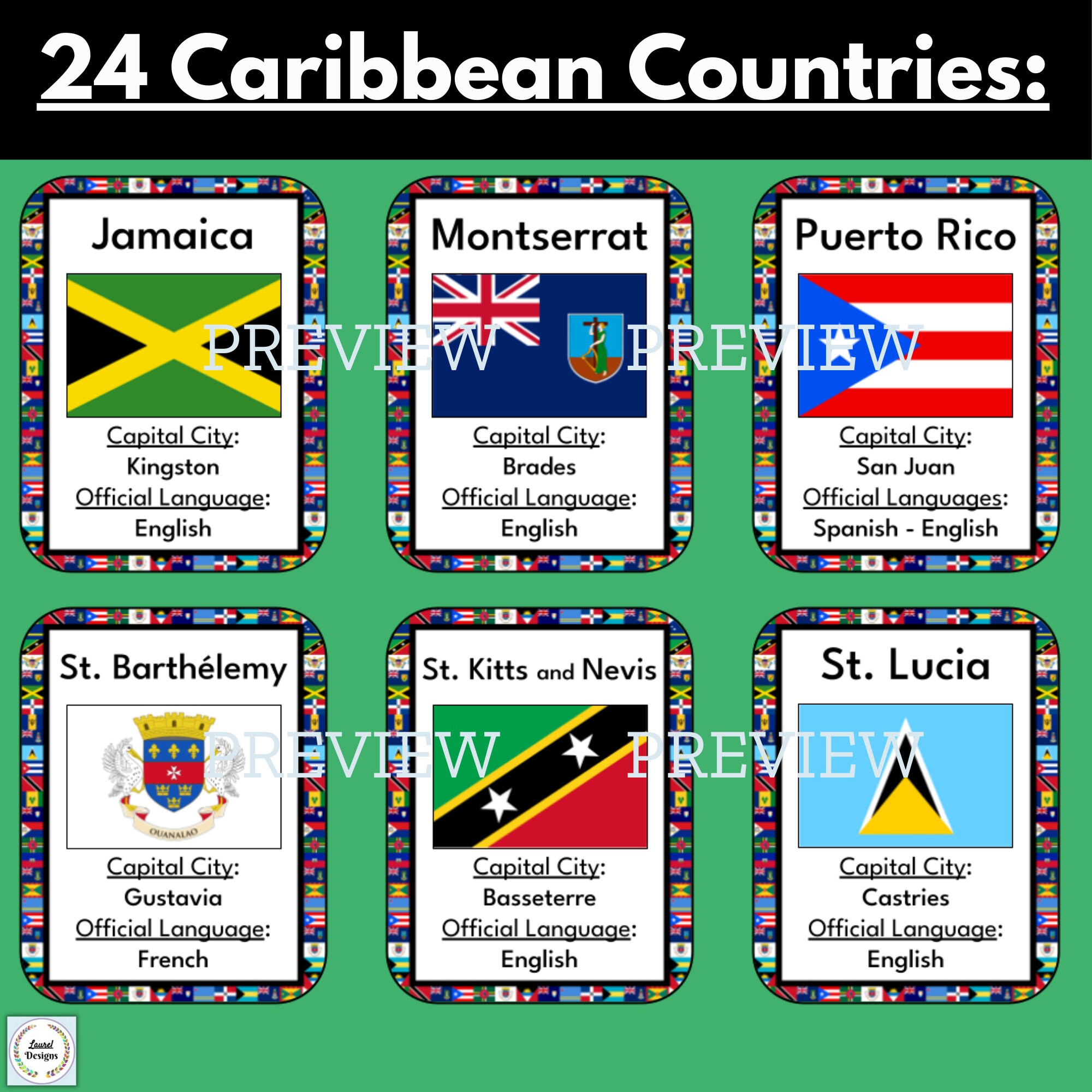 Printable Caribbean American Heritage Month Flash Cards, Caribbean ...