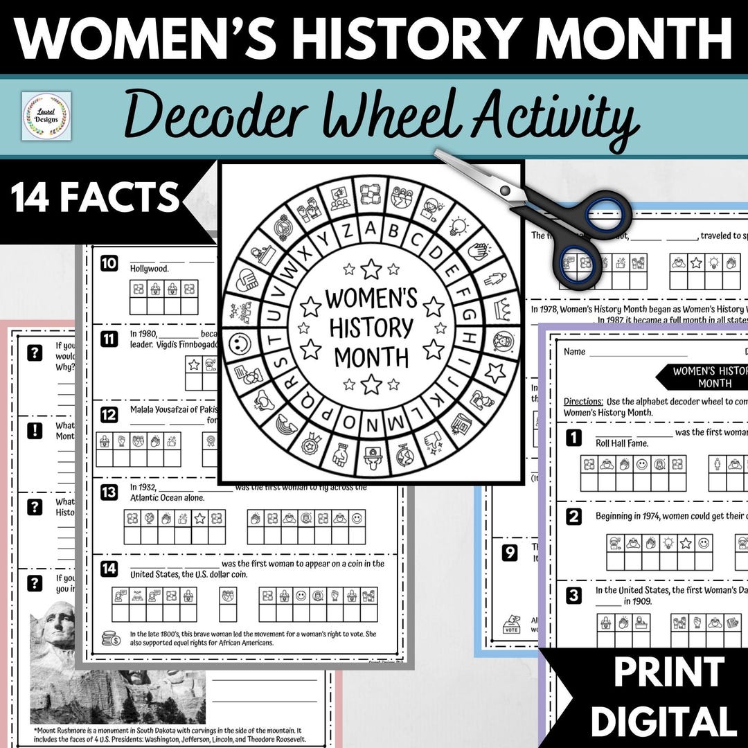 Women's History Month Worksheets, Cipher Wheel Activity, Games, Decoder ...