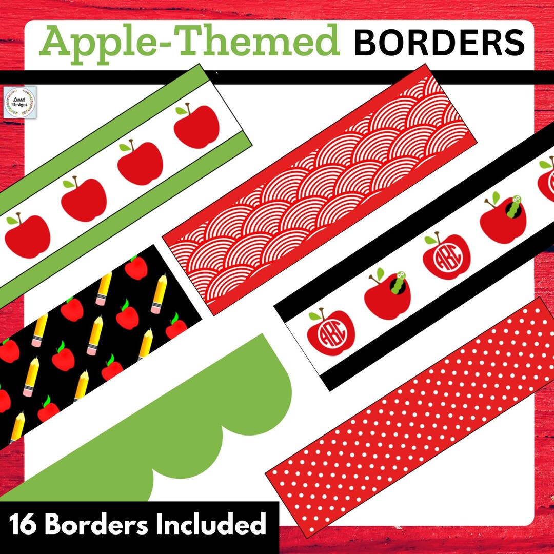 Printable Apple Bulletin Board Borders, Back to School Borders, Apple ...
