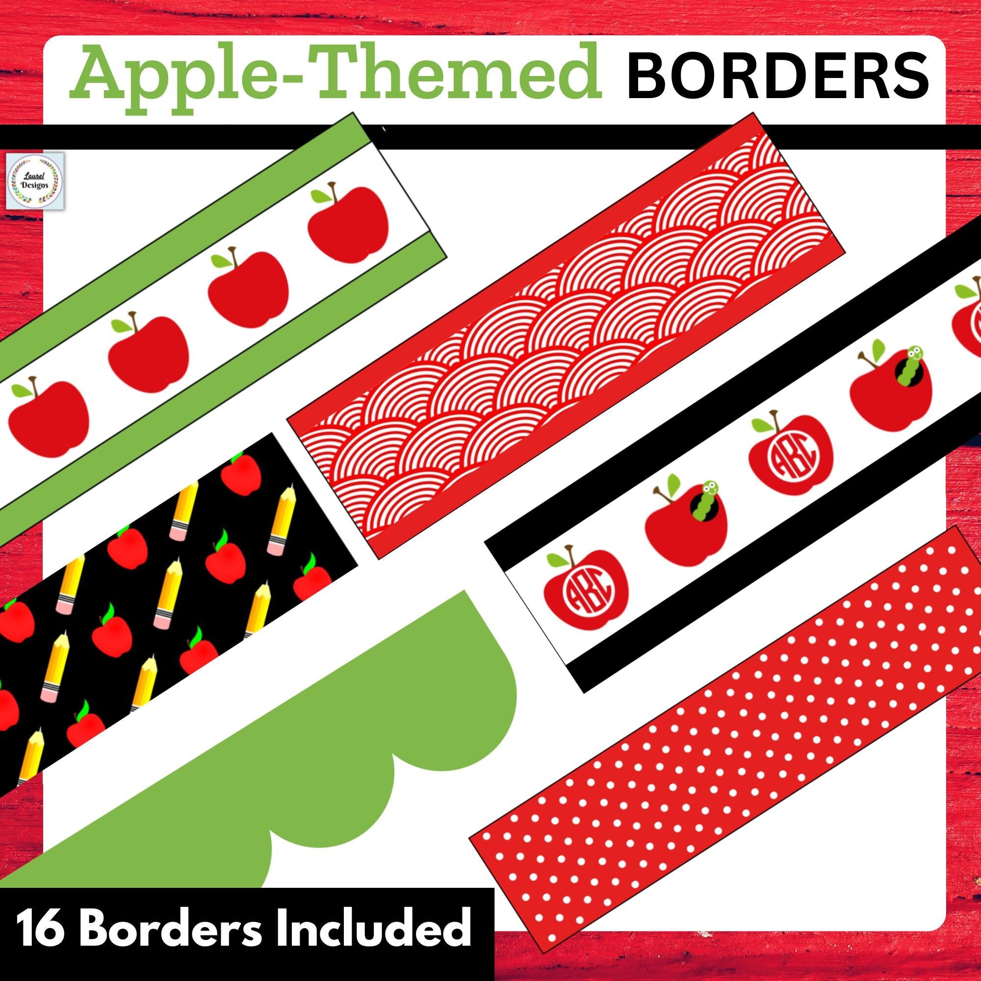 Printable Apple Bulletin Board Borders, Back to School Borders, Apple ...