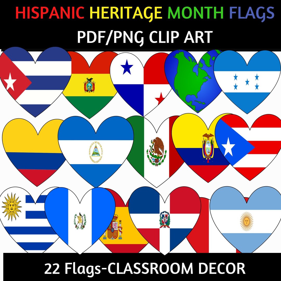 Hispanic Heritage Month Flag Hearts Spanish Flag Hearts-set - Etsy
