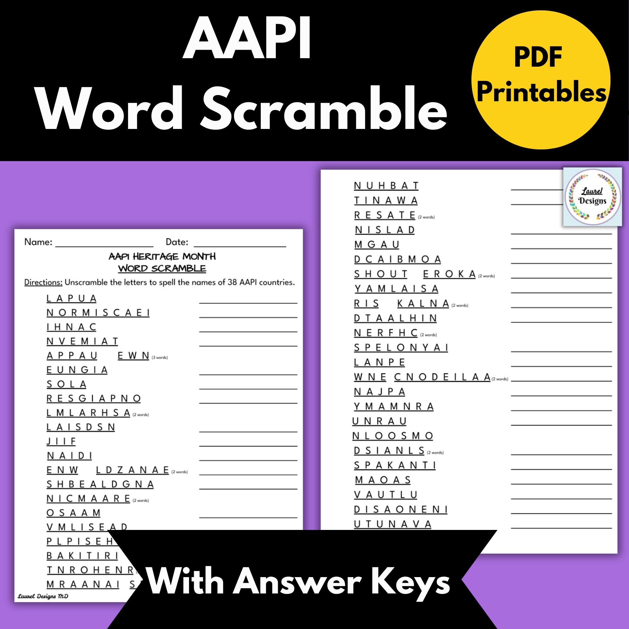 Printable AAPI Heritage Month Worksheets. Puzzles, Word Search, Word ...