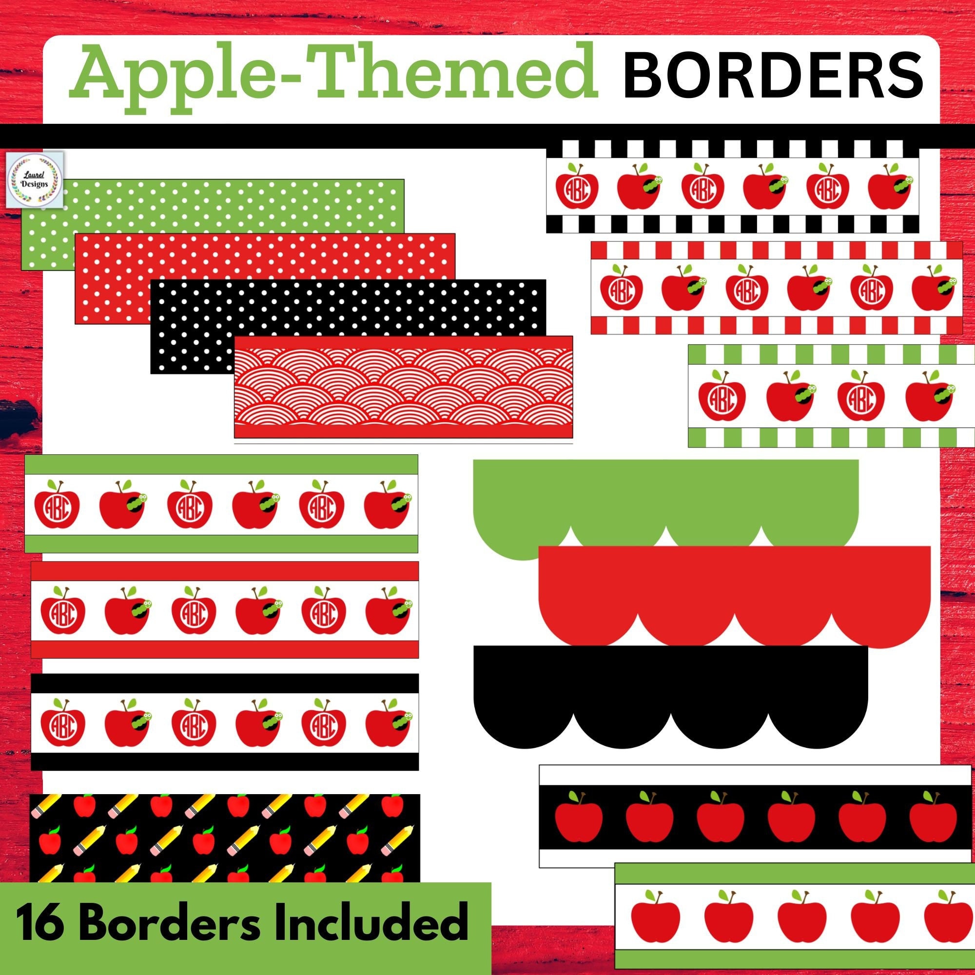 Printable Apple Bulletin Board Borders, Back to School Borders, Apple ...