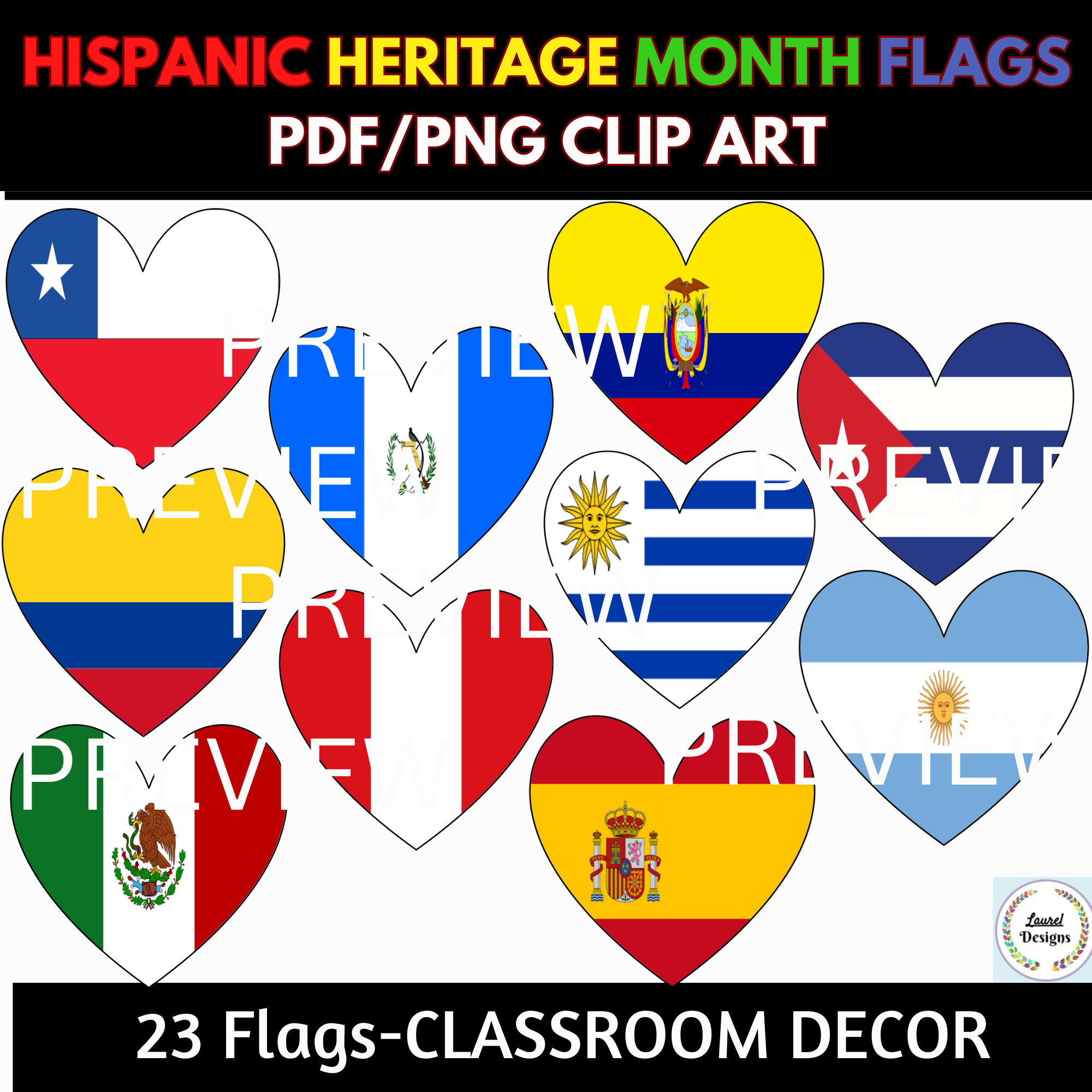 Hispanic Heritage Month Flag Hearts Spanish Flag Hearts-set of 23 PDF ...