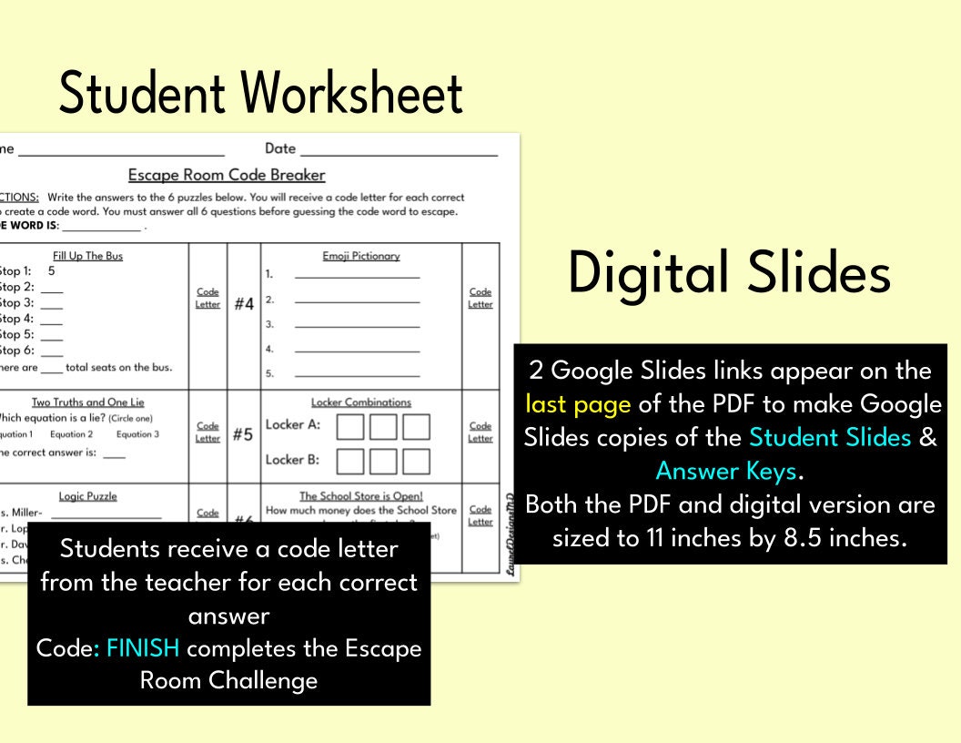 Back to School Escape Room Math Puzzles Logic Puzzles - Etsy
