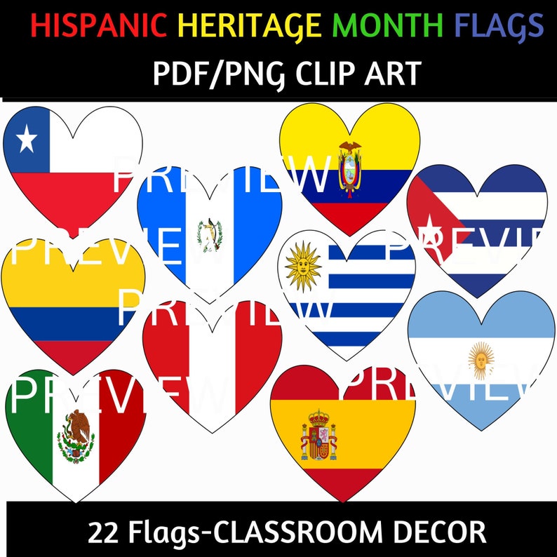 Hispanic Heritage Month Flag Hearts Spanish Flag Hearts-set - Etsy