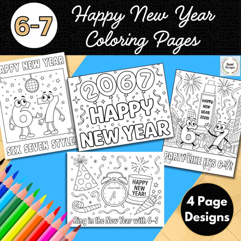 New Year 67 Coloring Page - Etsy