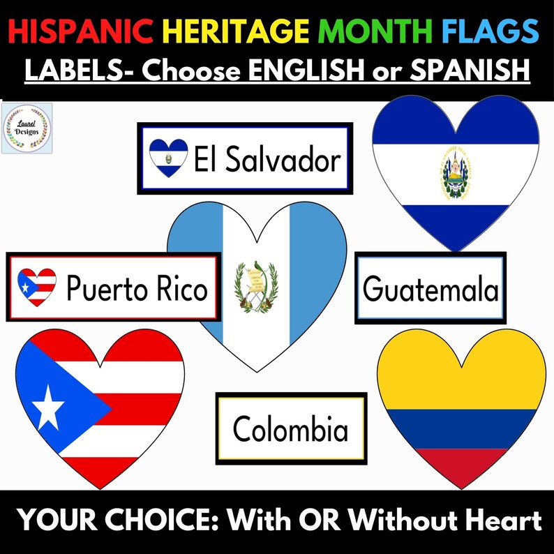 Hispanic Heritage Month Flag Hearts- Spanish Flag Hearts-set of 23 (PDF ...