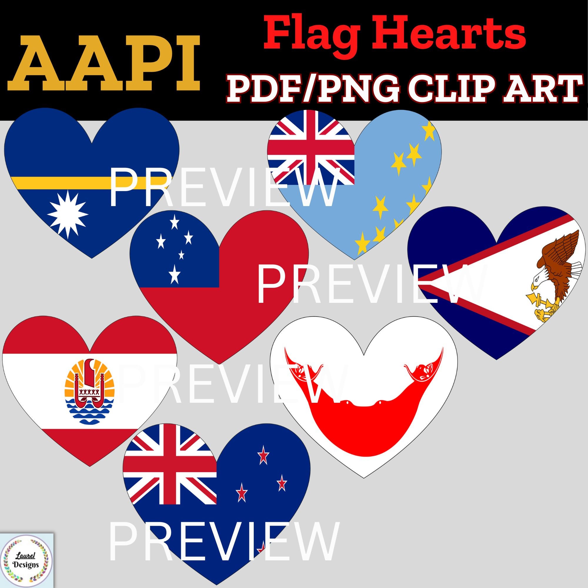 AAPI, Asian American & Pacific Islander Heritage Month Flag Hearts ...