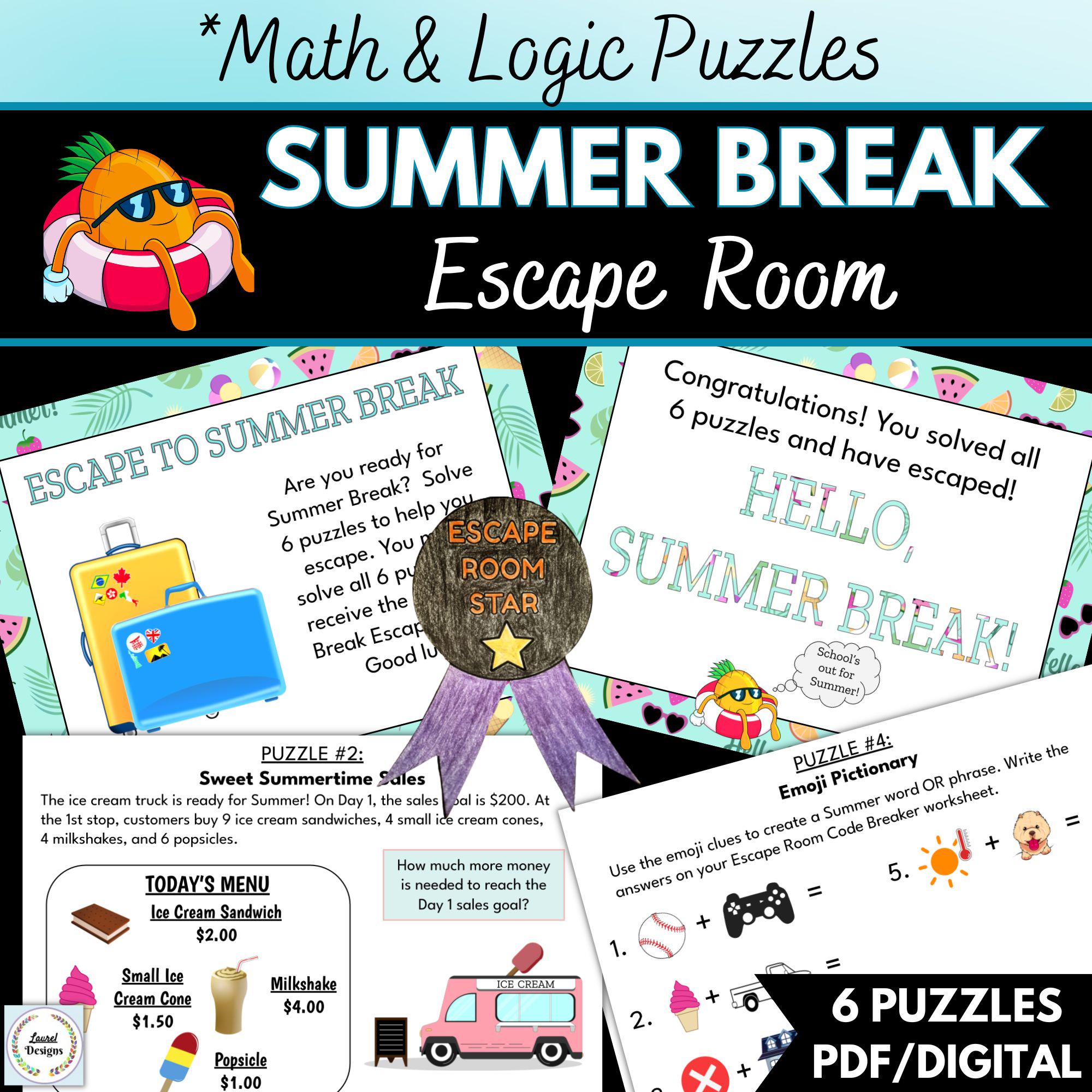 Summer Break Escape Room, Summer Escape Room, Last Day of School, End ...