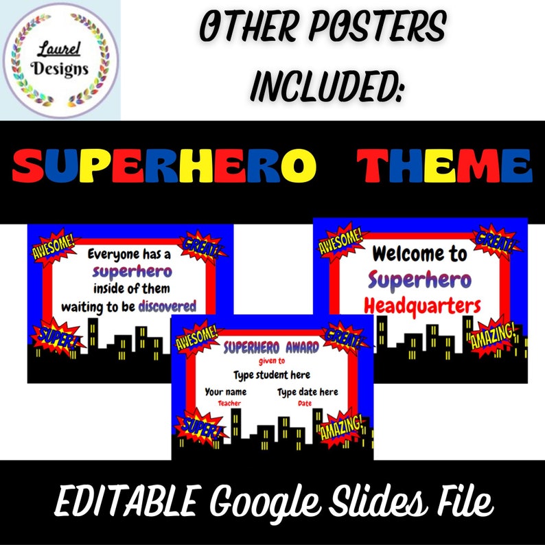 Superhero Theme Classroom Decor/bulletin Board/posters/labels/bookmarks ...