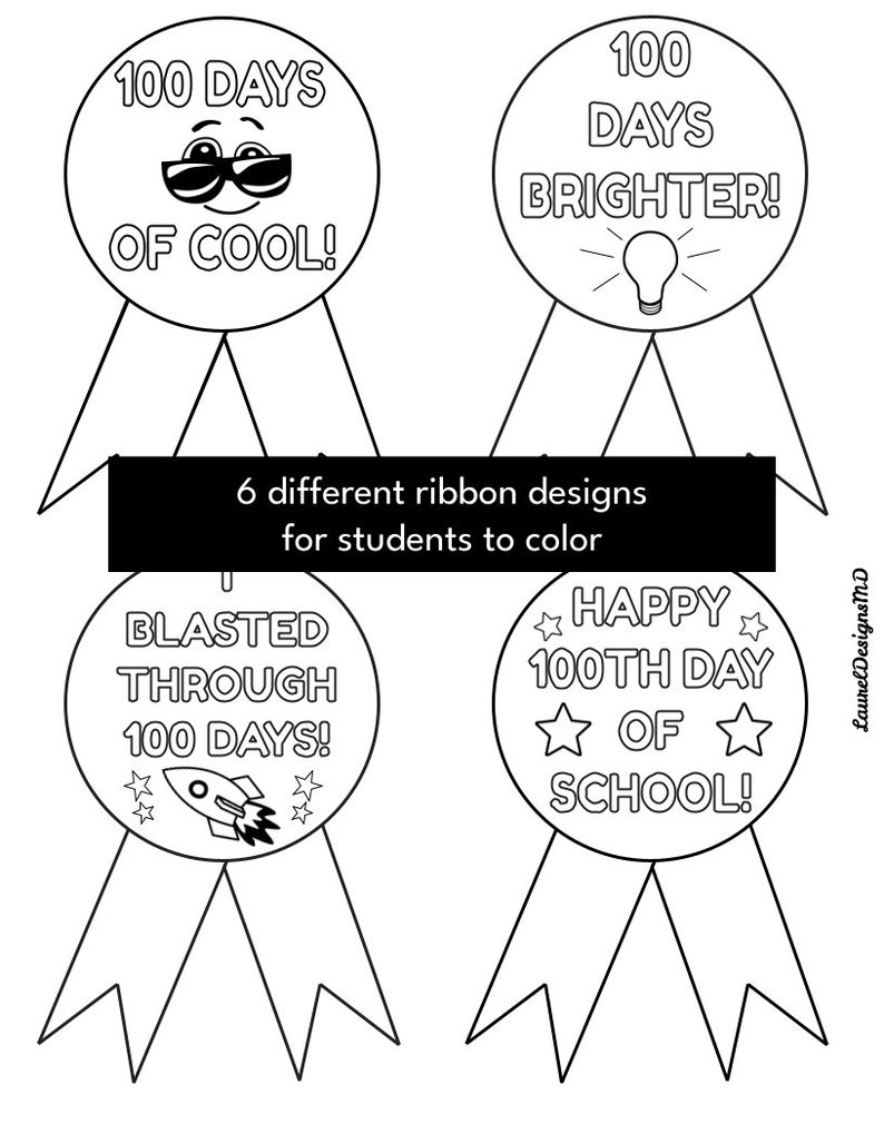 100th Day of School, Coloring Activity, Coloring Ribbons, 100 Days of ...