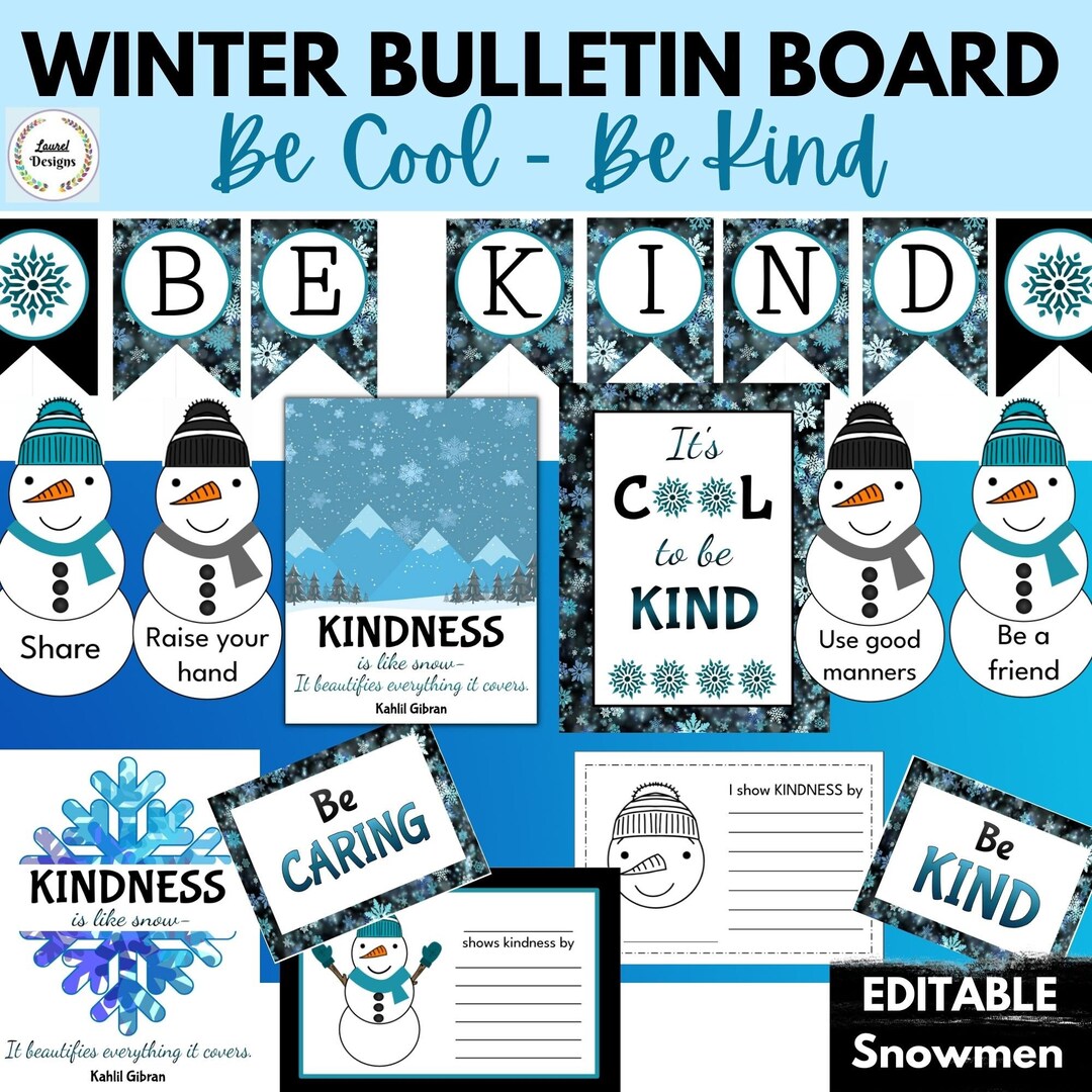 Winter-snowman Bulletin Board, Kindness Theme, It's Cool to Be Kind ...