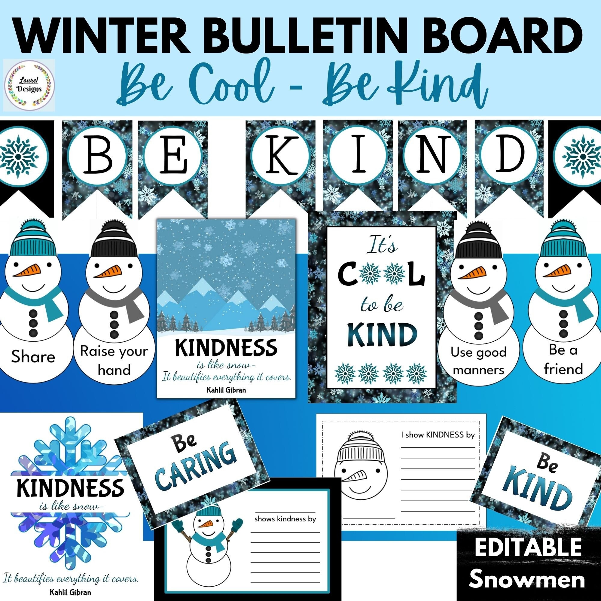 Winter-snowman Bulletin Board, Kindness Theme, It's Cool to Be Kind ...