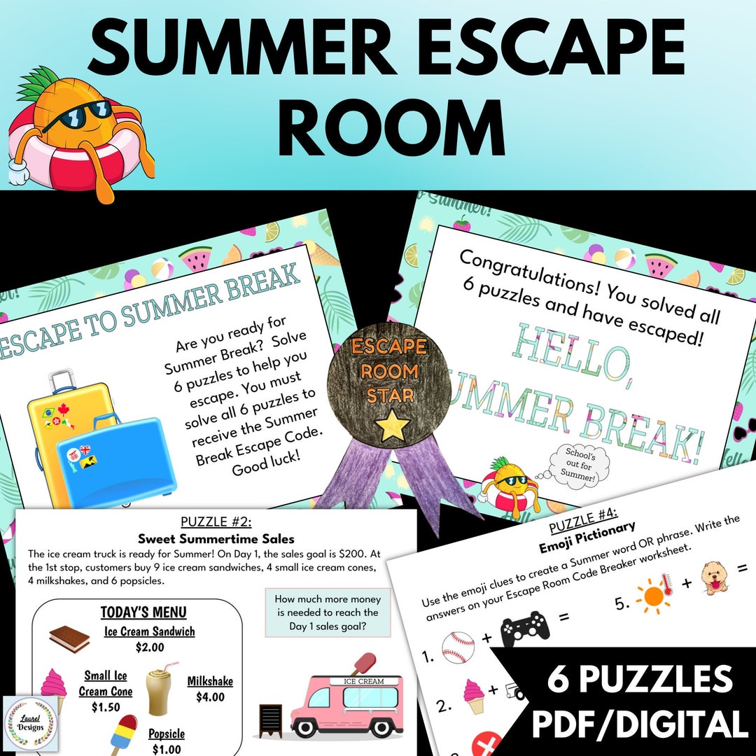 Summer Break Escape Room Summer Escape Room Last Day of - Etsy
