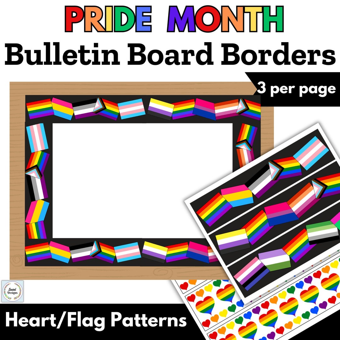 Pride Month Bulletin Board Borders, LGBTQ, LGBTQIA+, Rainbow Flags ...