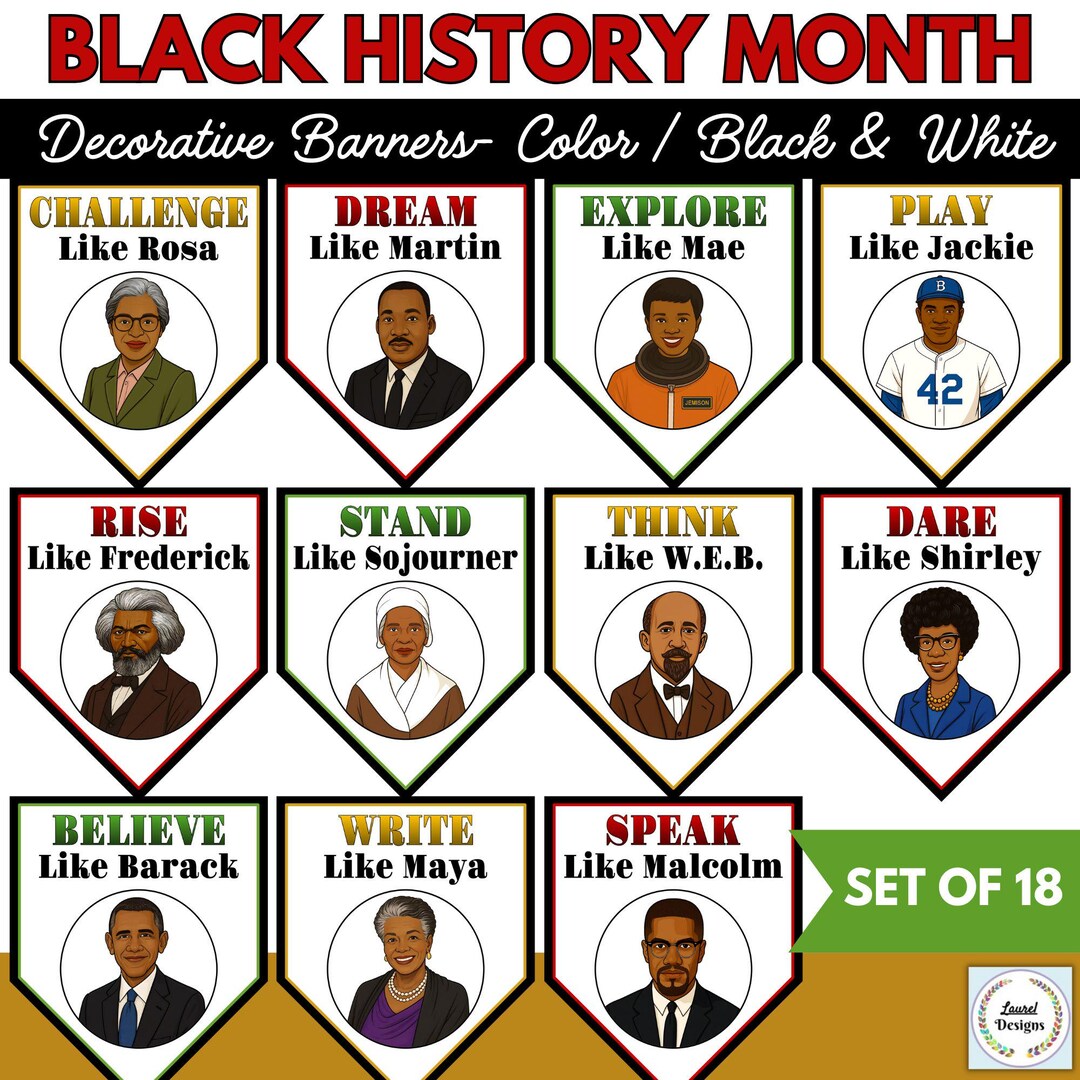 Black History Month Banners, Black History Month Pennants, Coloring ...
