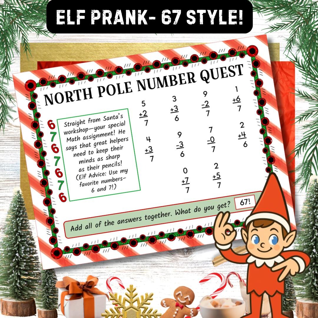 67 Elf Math Prank, Elf Printable Props, 6-7 Elf on the Shelf Props, Elf ...