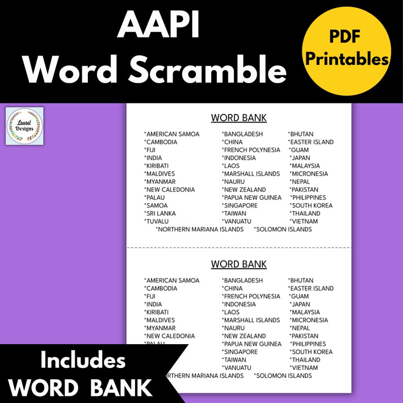 Printable AAPI Heritage Month Worksheets. Puzzles, Word Search, Word ...