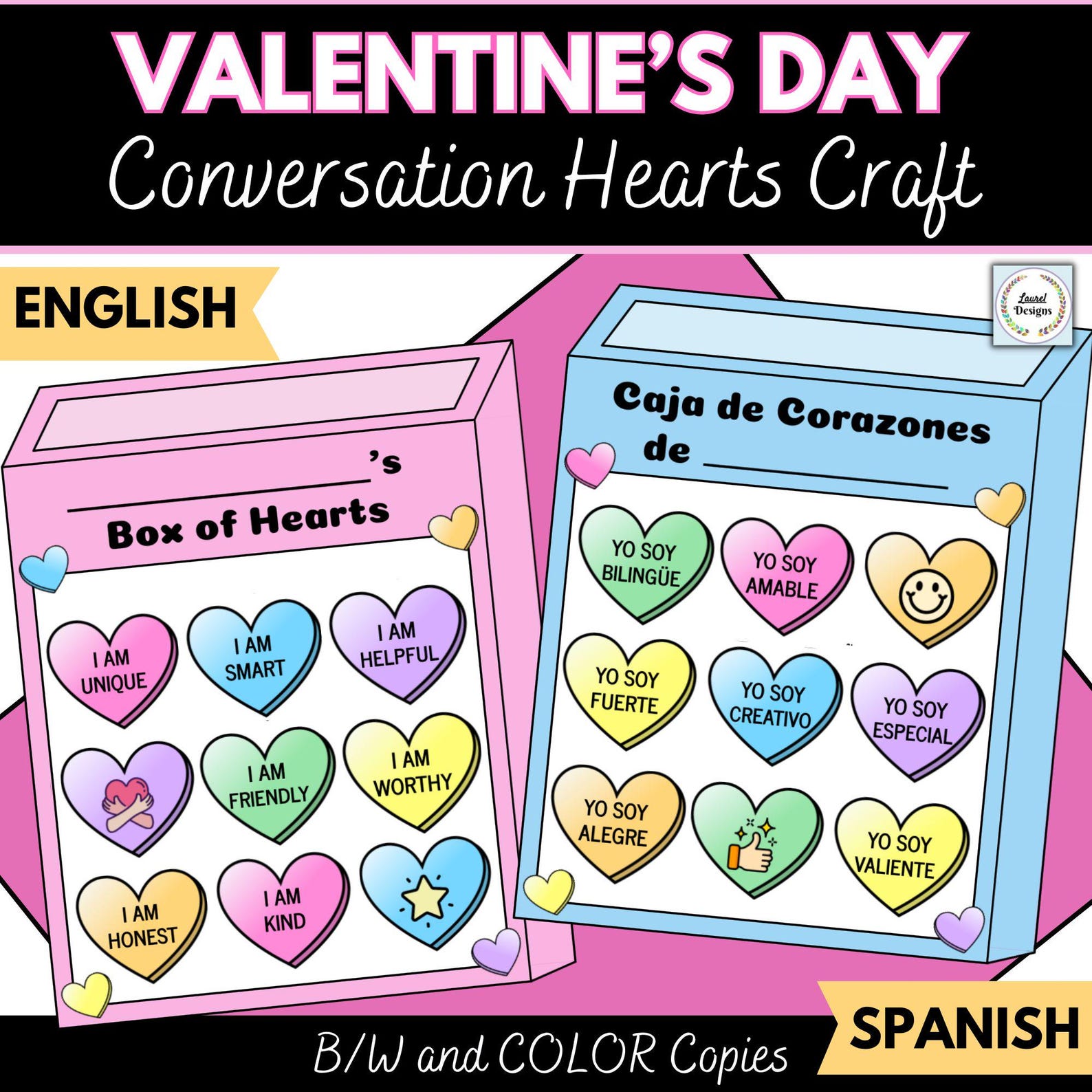 Valentine's Day Craft, Party Activity, Conversation Heart Affirmations ...