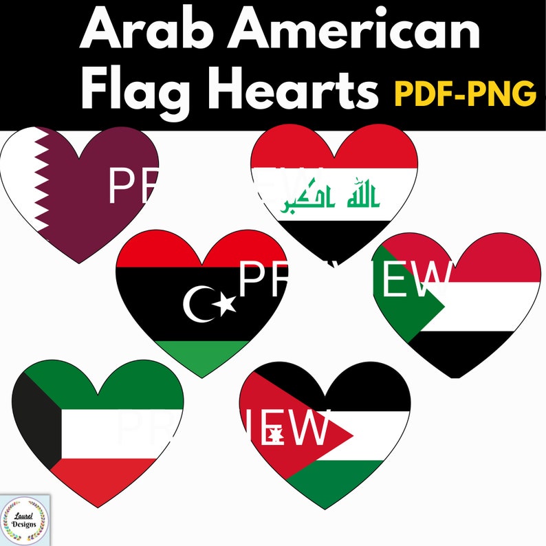 Arab American Heritage Month Flag Hearts Printables- Set of 22 ...