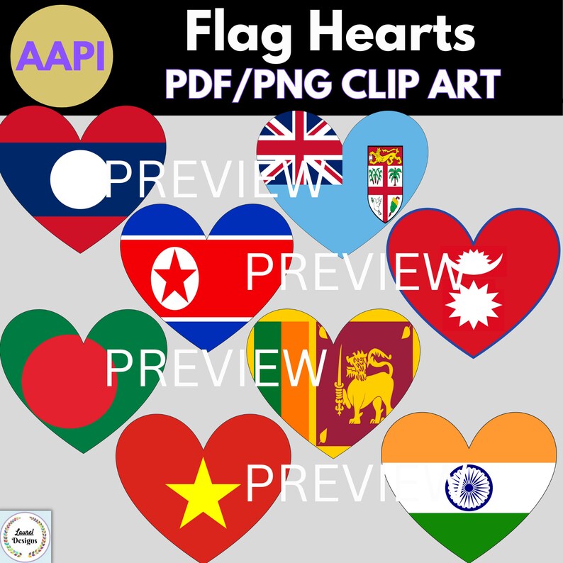 AAPI, Asian American & Pacific Islander Heritage Month Flag Hearts ...