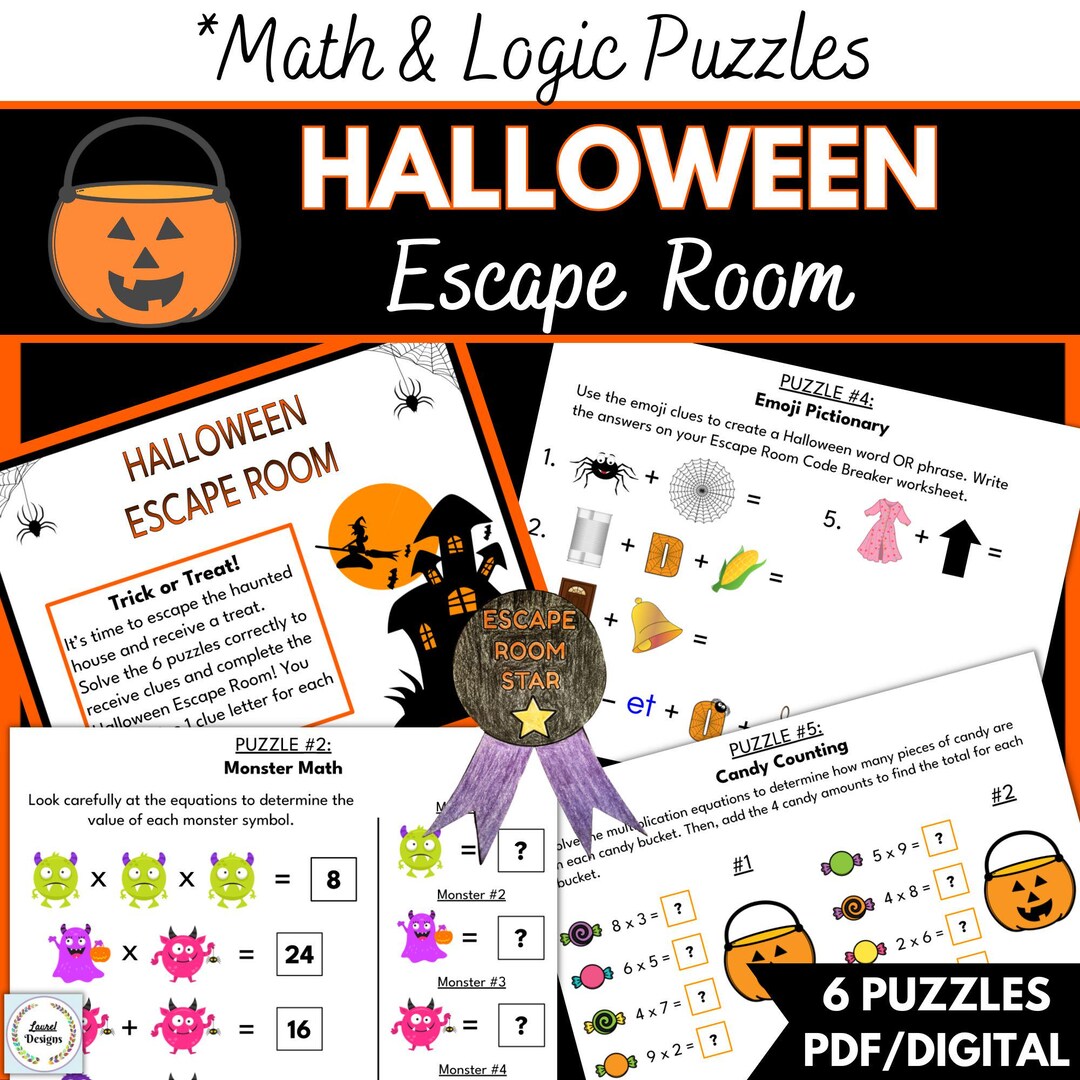 Halloween Escape Room, Math Puzzles, Logic Puzzles DIGITAL DOWNLOAD ...