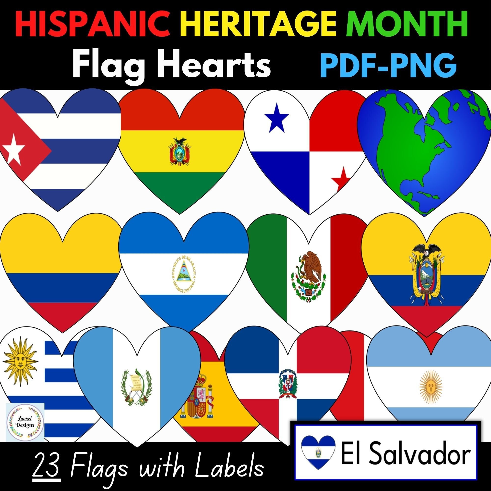 Hispanic Heritage Month Flag Hearts- Spanish Flag Hearts-set of 23 (PDF ...