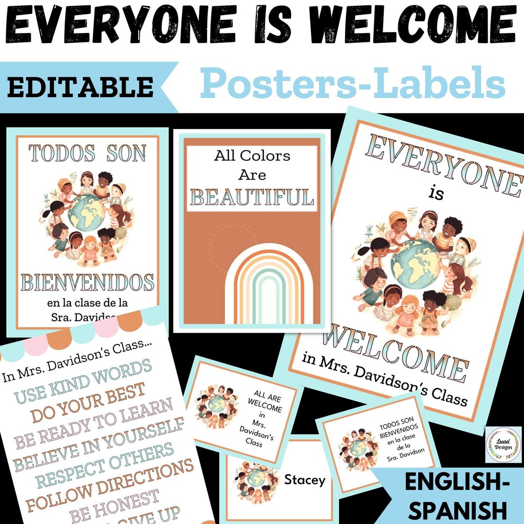 Everyone is Welcome Posters and Labels, Multicultural School Bulletin ...