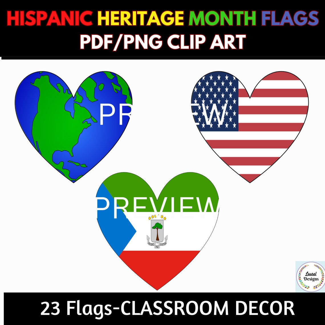 Hispanic Heritage Month Flag Hearts Spanish Flag Hearts-set of 23 PDF ...