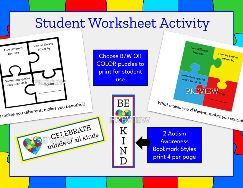 Autism Awareness Bulletin Board, Poster Set, Student Worksheet ...