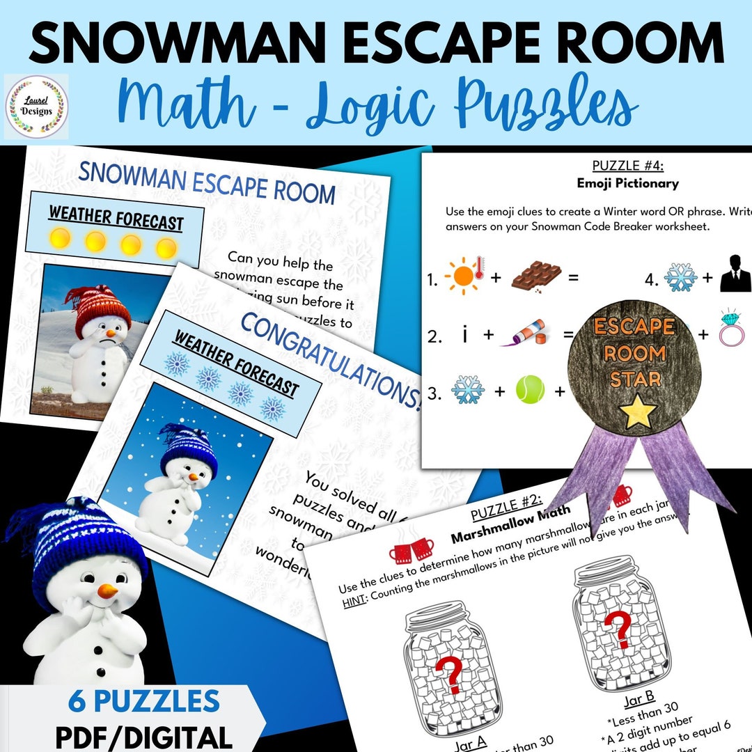 Snowman Escape Room, Winter Escape Room, Winter Challenge, Math Puzzles ...