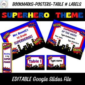 Superhero Theme Classroom Decor/bulletin Board/posters/labels/bookmarks ...