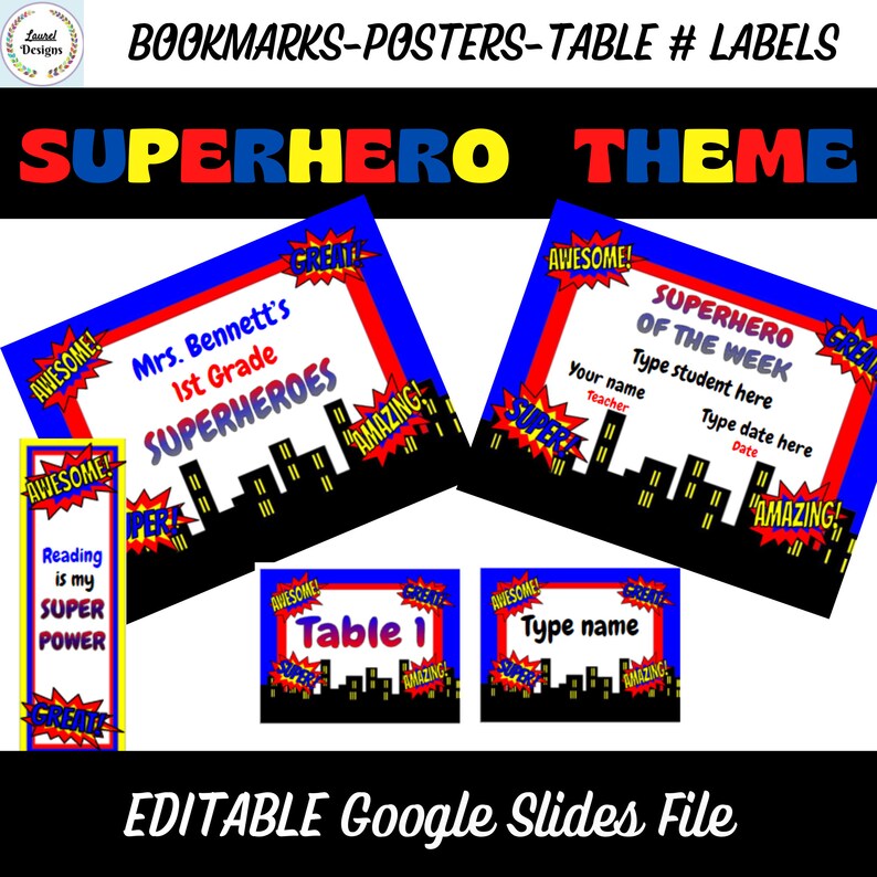 Superhero Theme Classroom Decor/bulletin Board/posters/labels/bookmarks ...