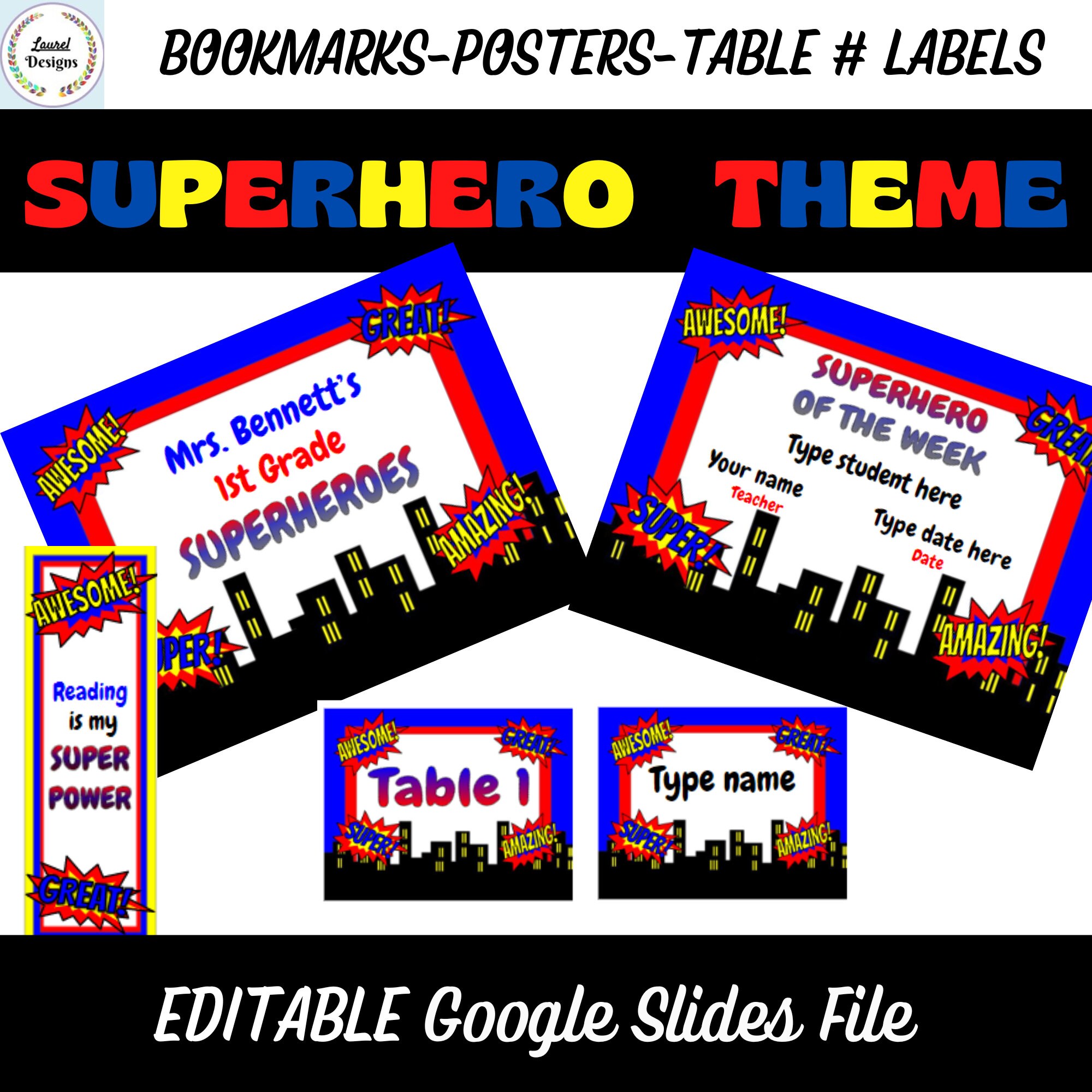 Superhero Theme Classroom Decor/bulletin Board/posters/labels/bookmarks ...