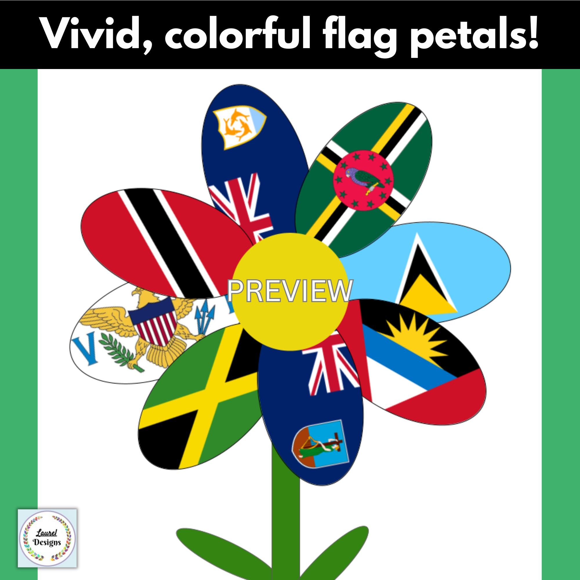 Printable Caribbean American Heritage Month Flag Flower Posters ...