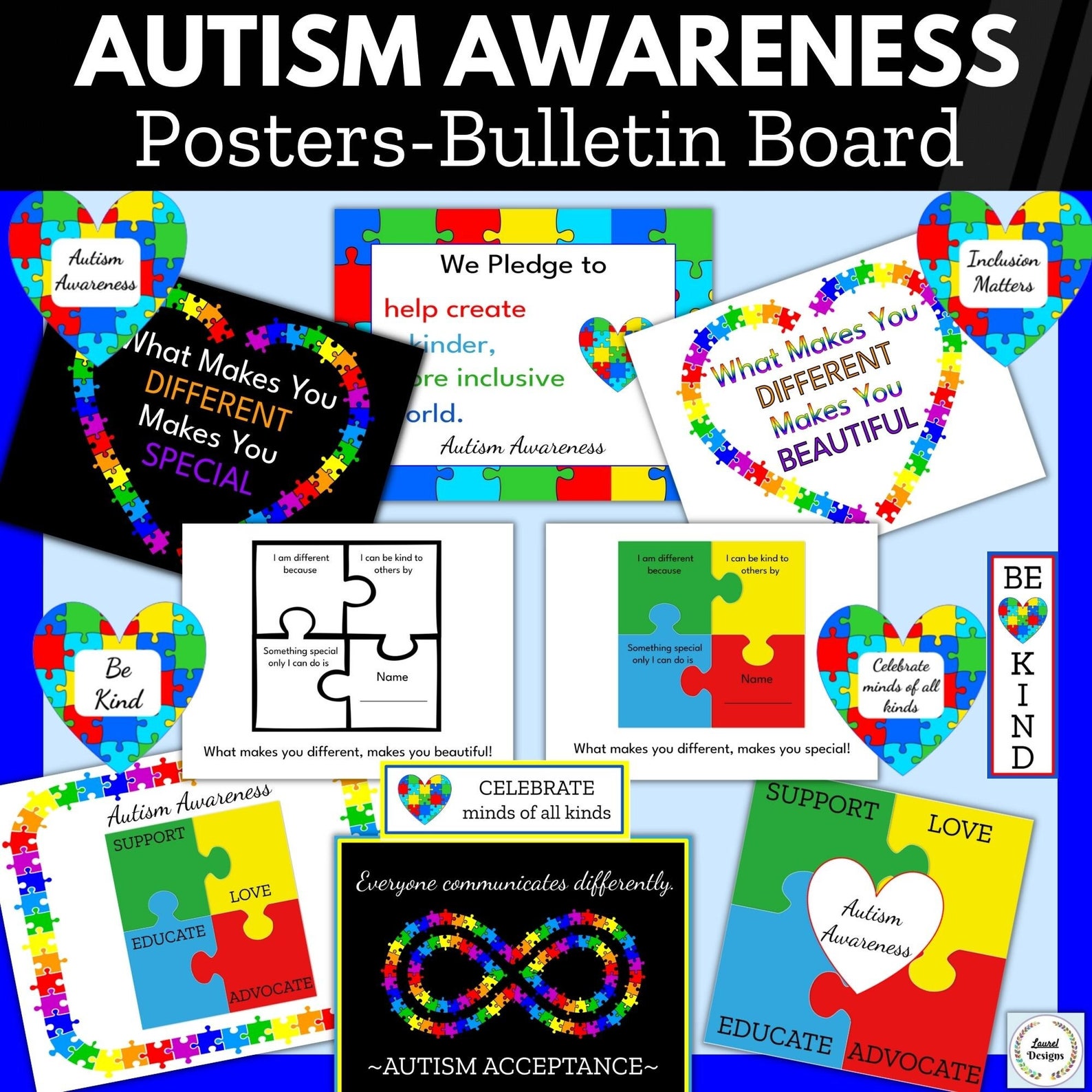 Autism Awareness Bulletin Board, Poster Set, Student Worksheet ...