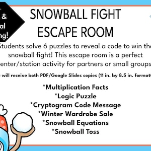 Snowball Fight Escape Room, Winter Escape Room, Winter Challenge, Snow ...