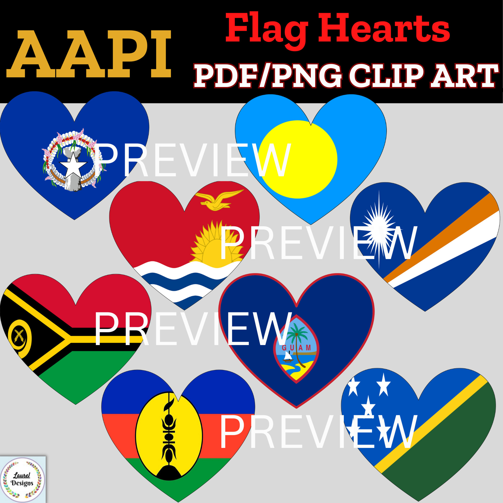 AAPI, Asian American & Pacific Islander Heritage Month Flag Hearts ...