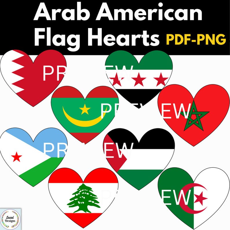Arab American Heritage Month Flag Hearts Printables- Set of 22 ...