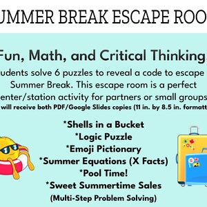 Summer Break Escape Room, Summer Escape Room, Last Day of School, End ...