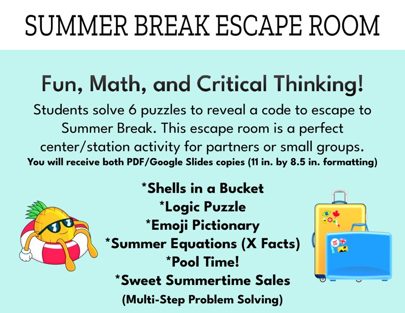 Summer Break Escape Room, Summer Escape Room, Last Day of School, End ...