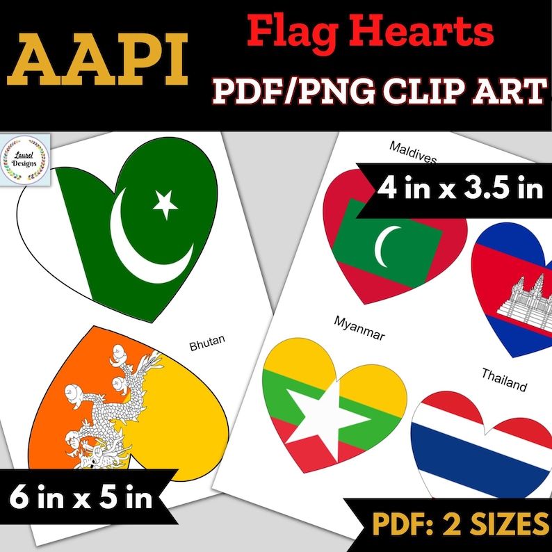 AAPI, Asian American & Pacific Islander Heritage Month Flag Hearts ...