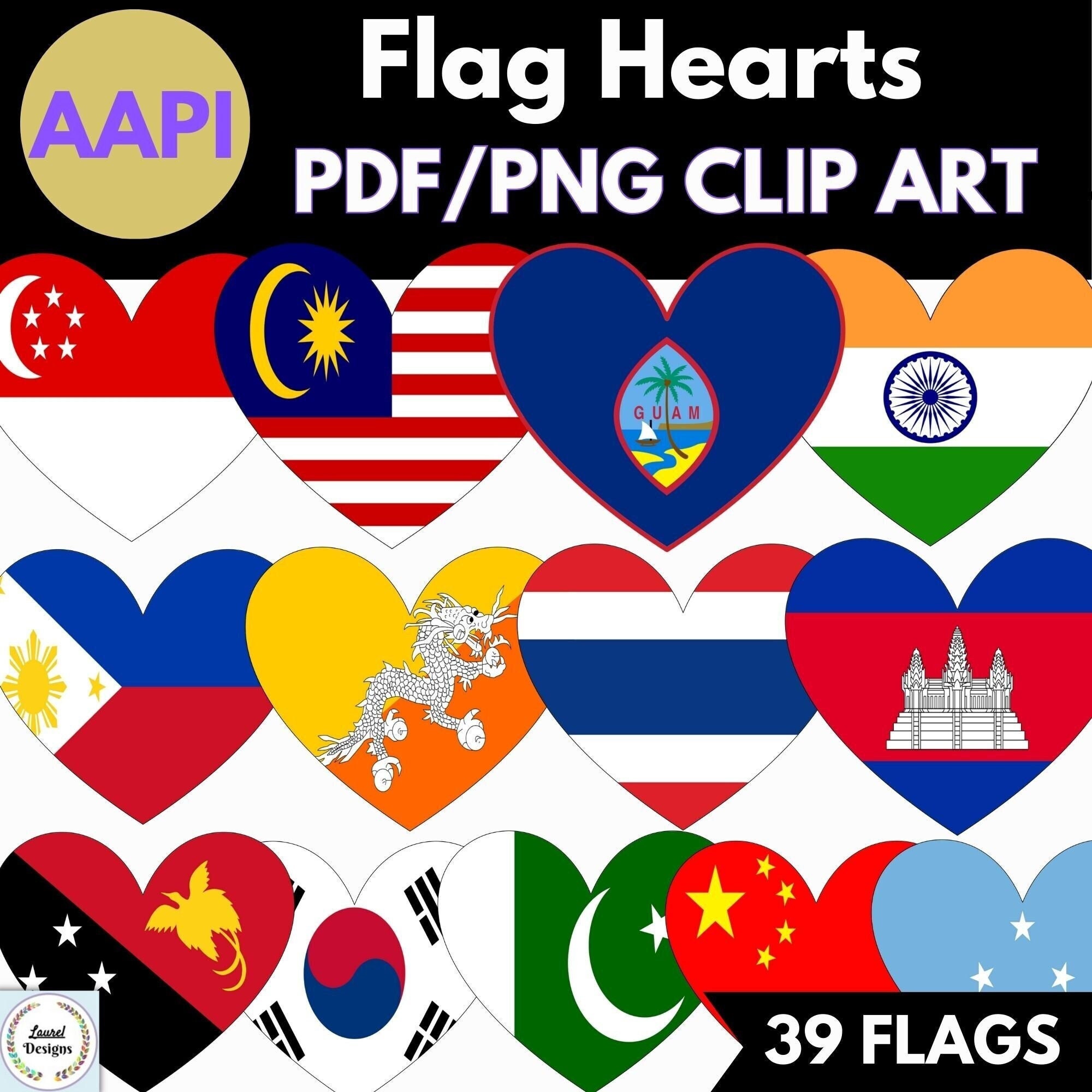 AAPI, Asian American & Pacific Islander Heritage Month Flag Hearts ...