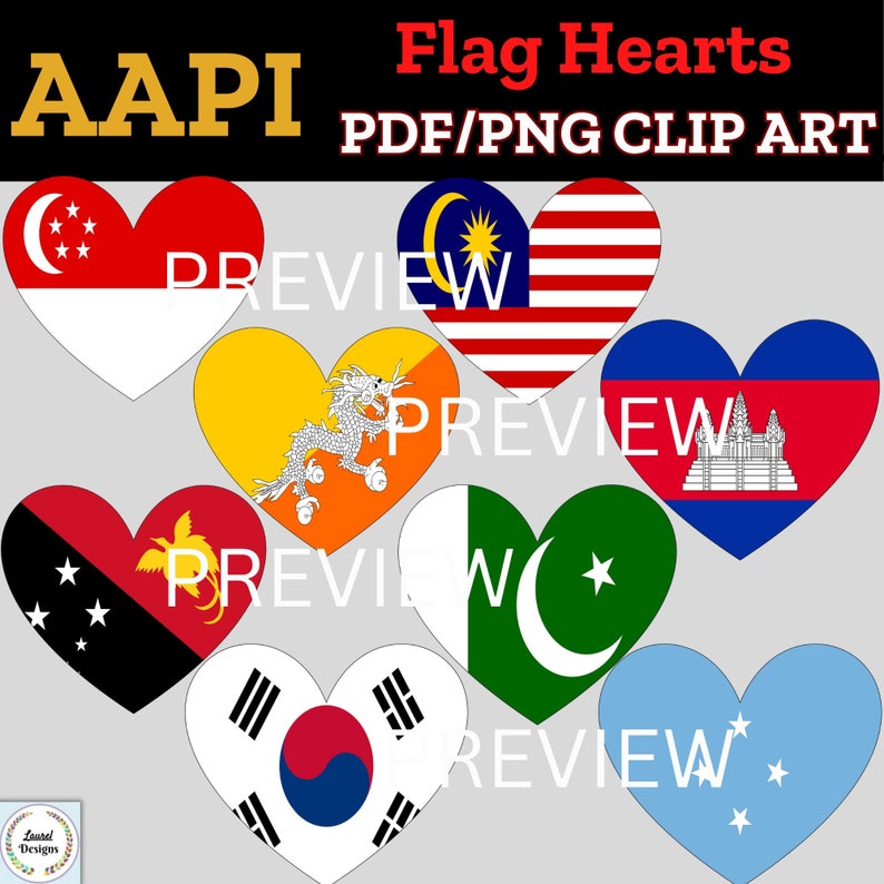 AAPI, Asian American & Pacific Islander Heritage Month Flag Hearts ...
