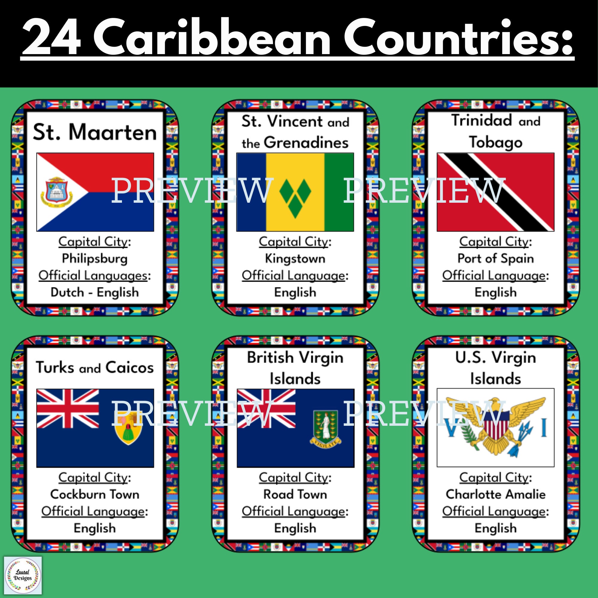 Printable Caribbean American Heritage Month Flash Cards, Caribbean ...
