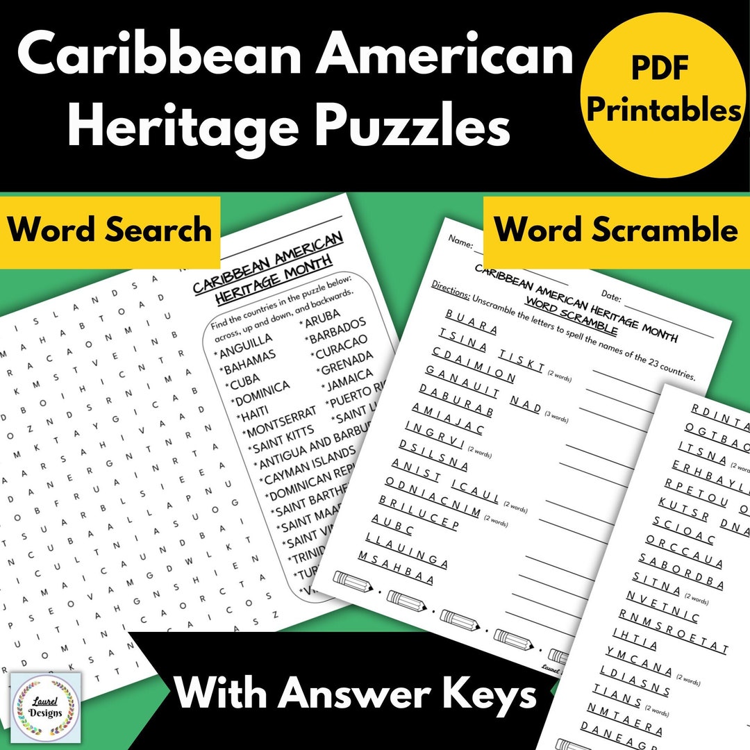 Printable Caribbean American Heritage Month Worksheets, Puzzles, Word ...