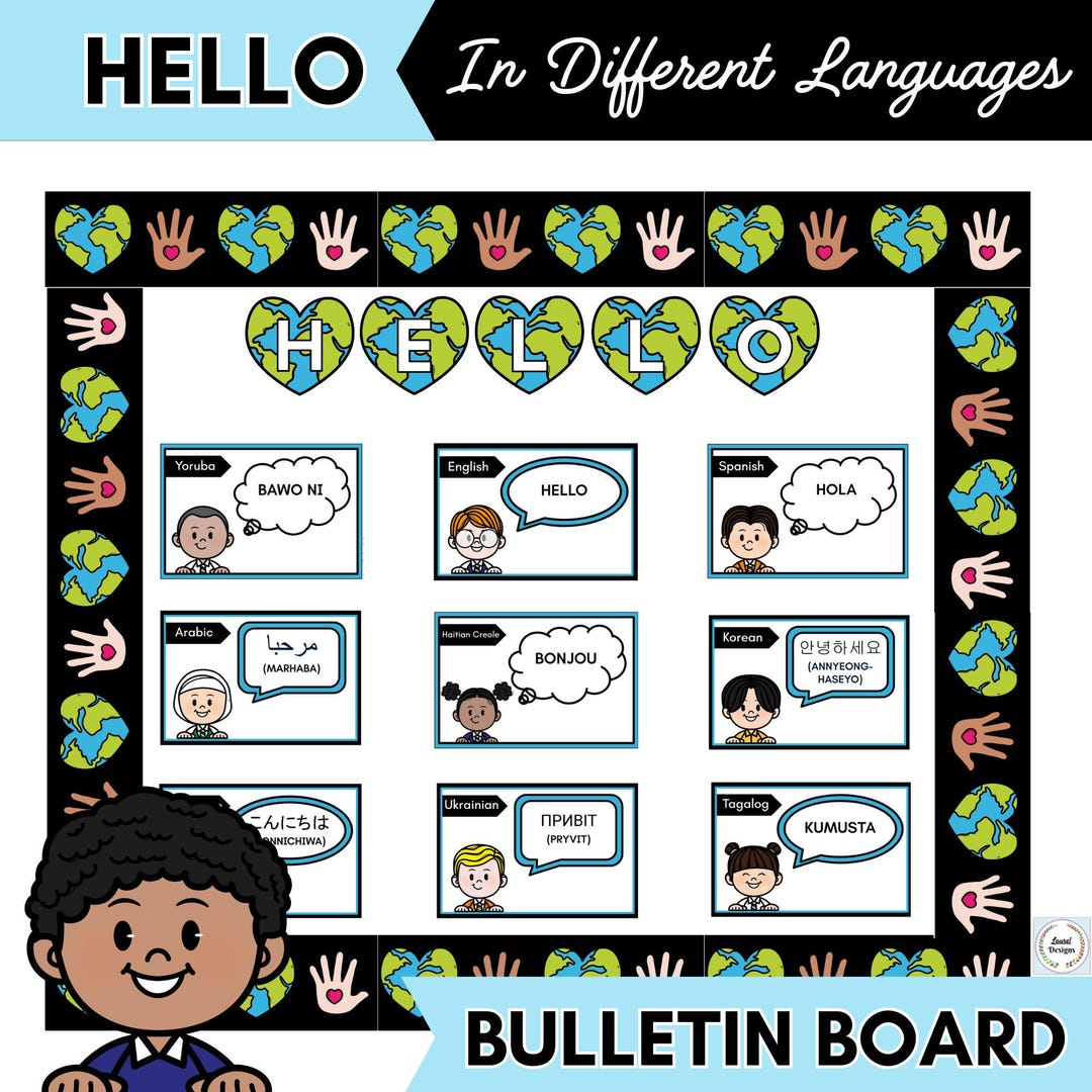 Hello in Different Languages Bulletin Board, Multilingual Signs ...