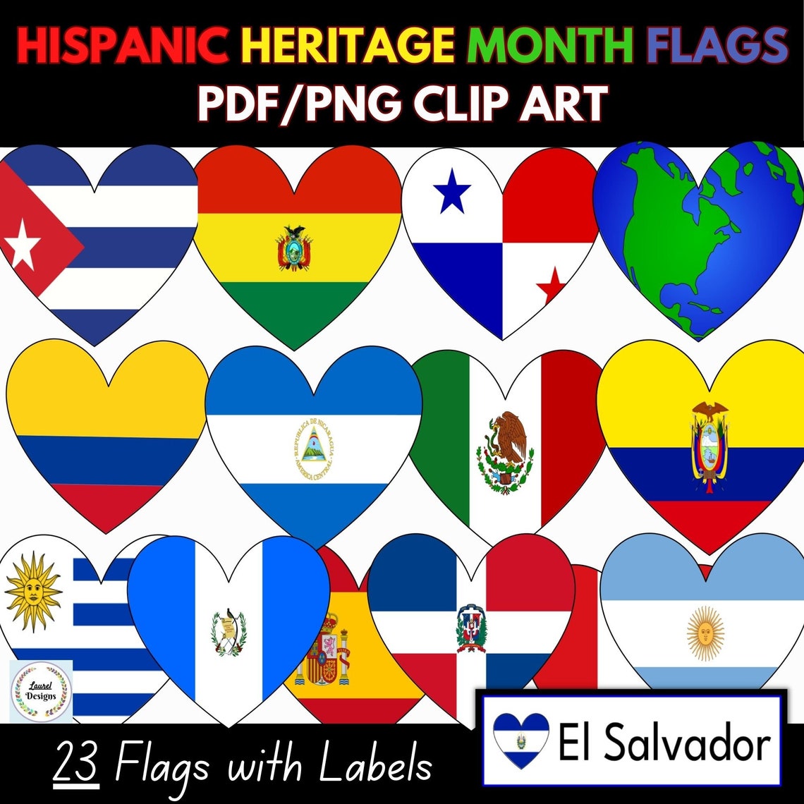 Hispanic Heritage Month Flag Hearts Spanish Flag Hearts-set of 23 PDF ...