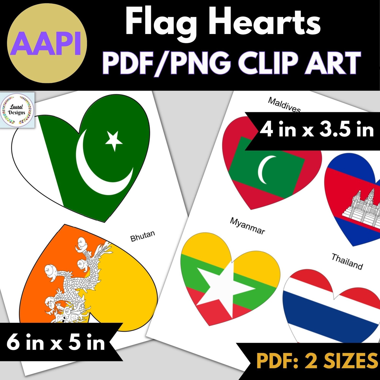 AAPI, Asian American & Pacific Islander Heritage Month Flag Hearts ...